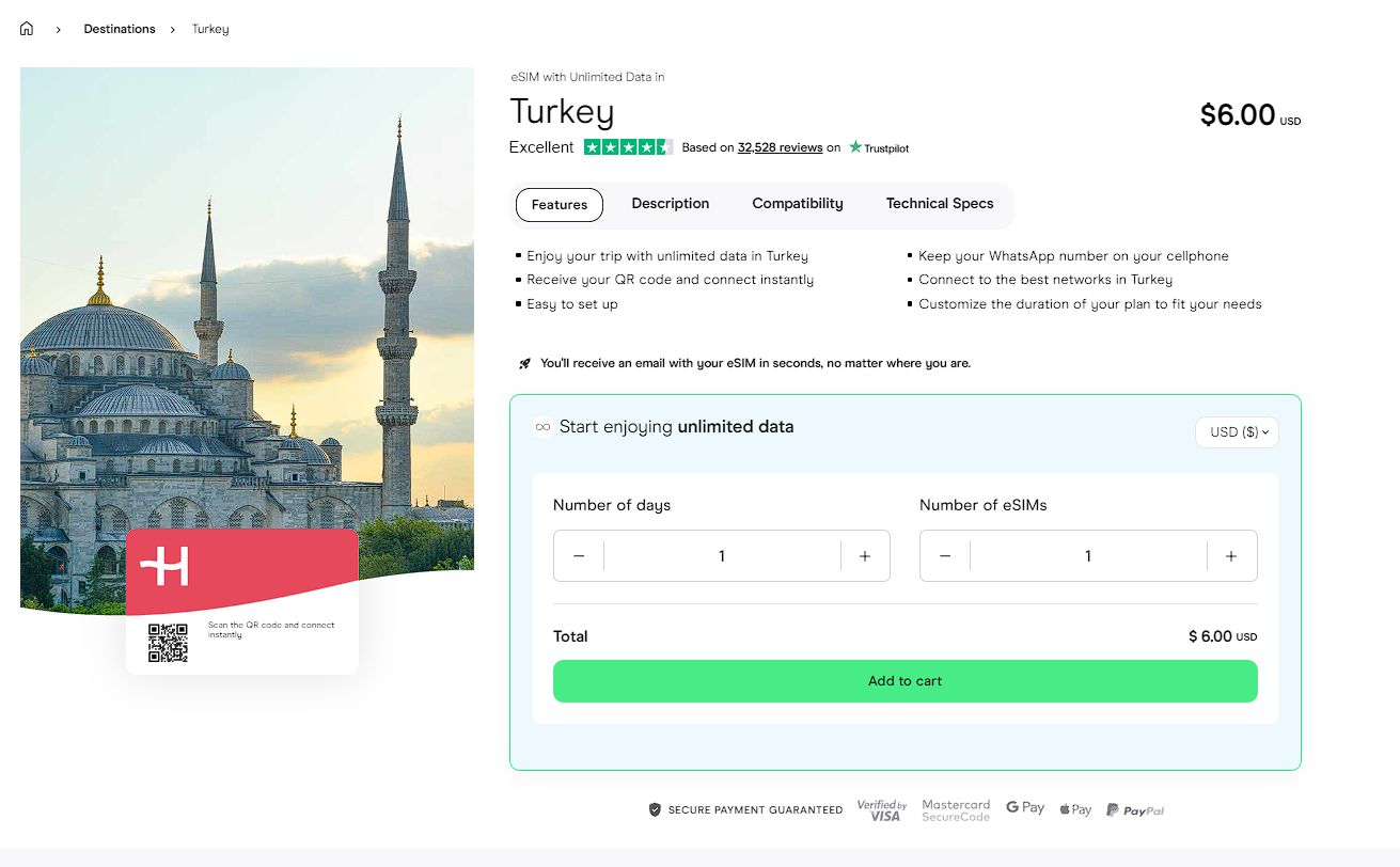 Learn how to get and activate a Turkcell eSIM Turkey - Holafly